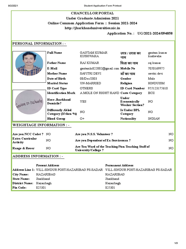 Undergraduate Admission Form 2021 | PDF
