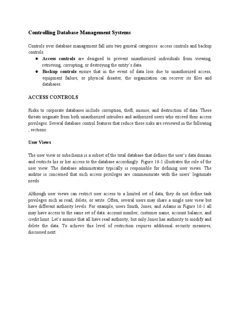 Controlling Database Management Systems: Access Controls | PDF | Backup | Databases