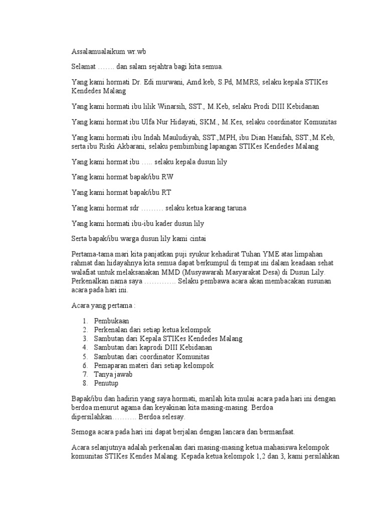 Susunan Acara MMD | PDF