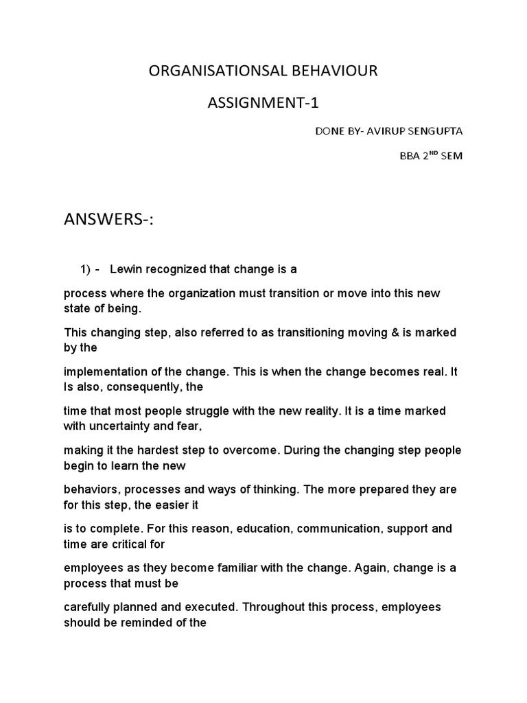 Answers-:: Organisationsal Behaviour Assignment-1 | PDF | Mergers And ...