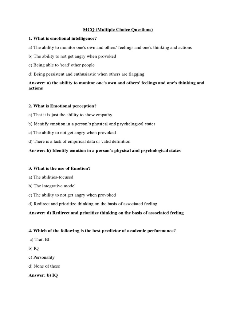 MCQ | PDF | Emotional Intelligence | Cognition