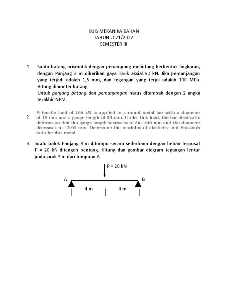 Kuis Mekanika Bahan | PDF | Sains & Matematika | Teknologi & Rekayasa