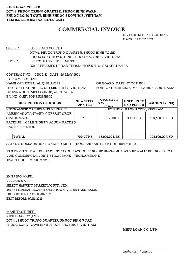 Invoice KLSL207102021 | PDF | Vietnam | Economies