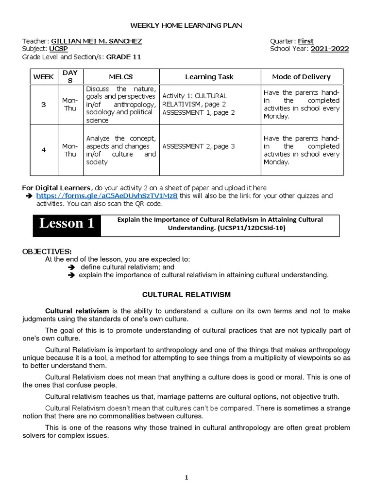Lesson 1: Weekly Home Learning Plan | PDF | Socialization | Deviance ...