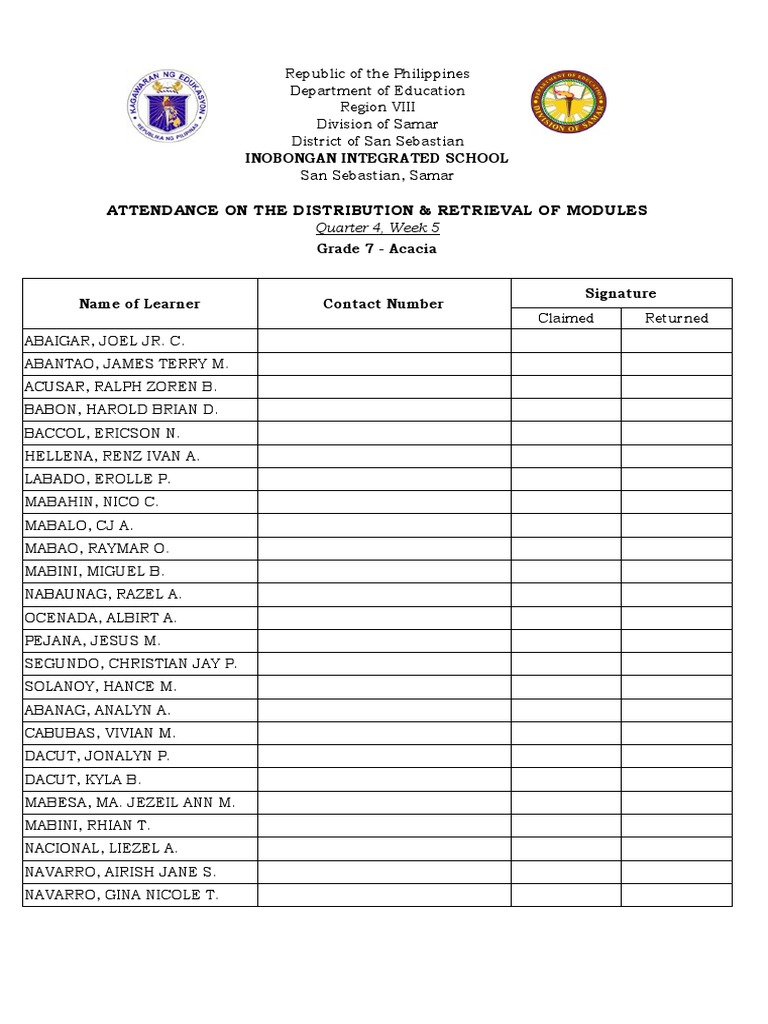 Attendance On The Distribution & Retrieval of Modules | PDF