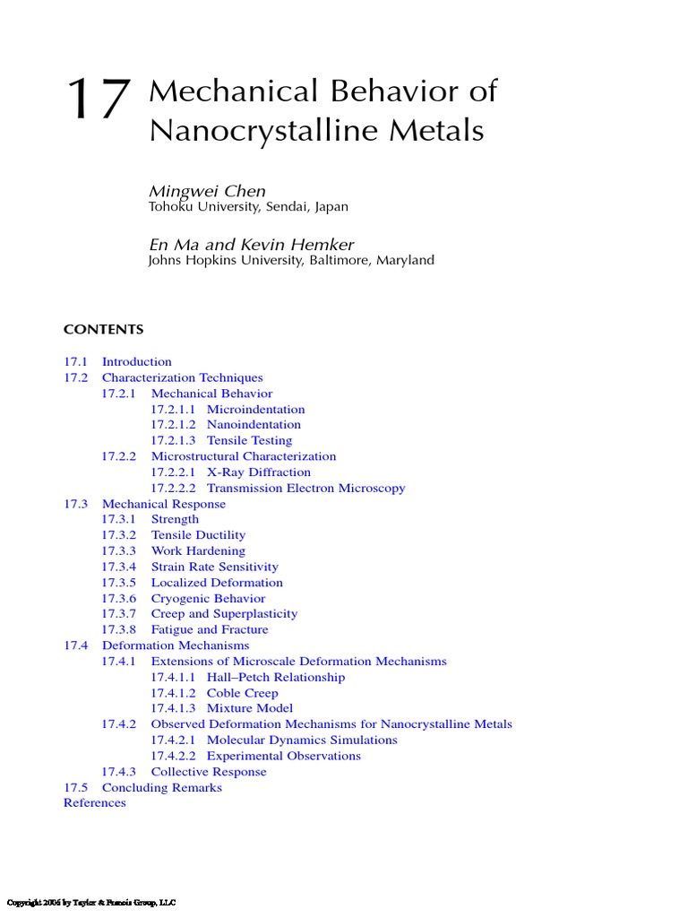 Mechanical Behavior of Nanocrystalline Metals: Mingwei Chen | PDF ...