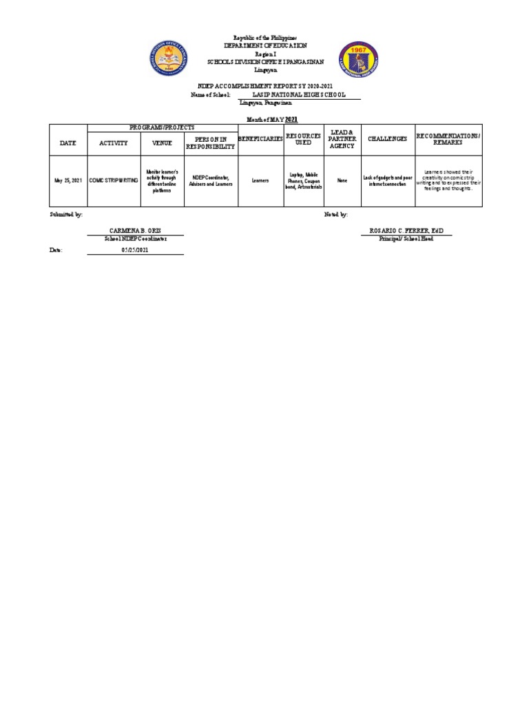 NDEP Accomplishment Report: Lasip High School | PDF