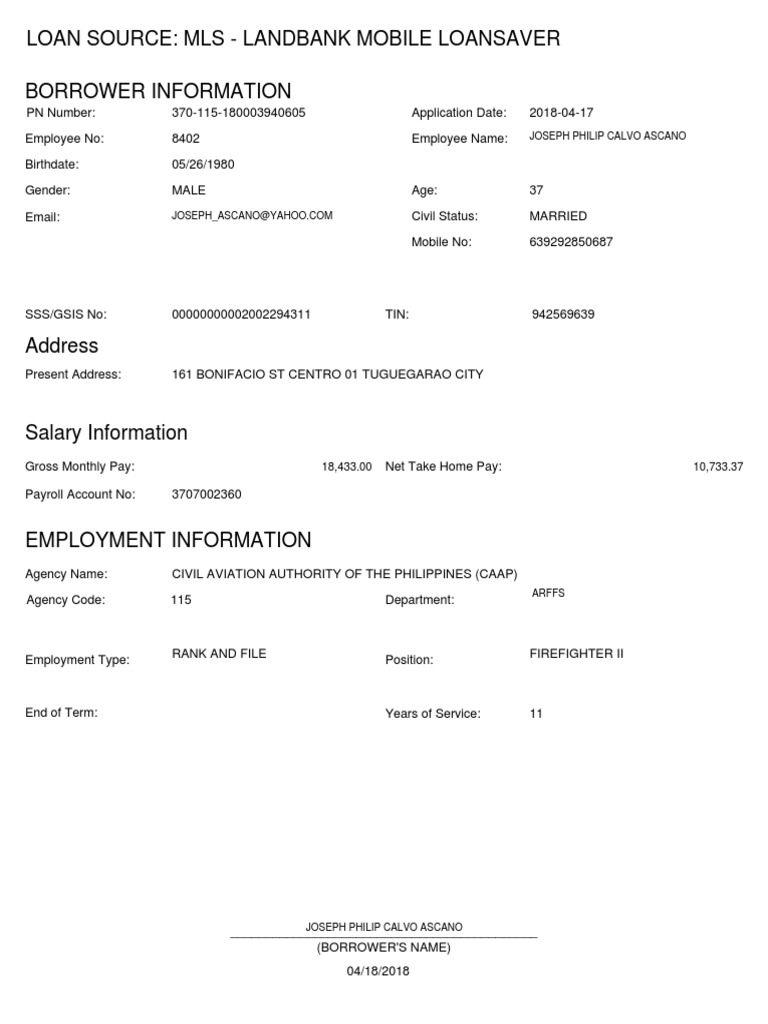 Joseph Philip Calvo Ascanoln370180000316876 - Lninfo | PDF | Loans ...