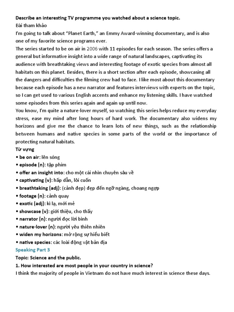 Describe An Interesting TV Programme You Watched About A Science Topic ...