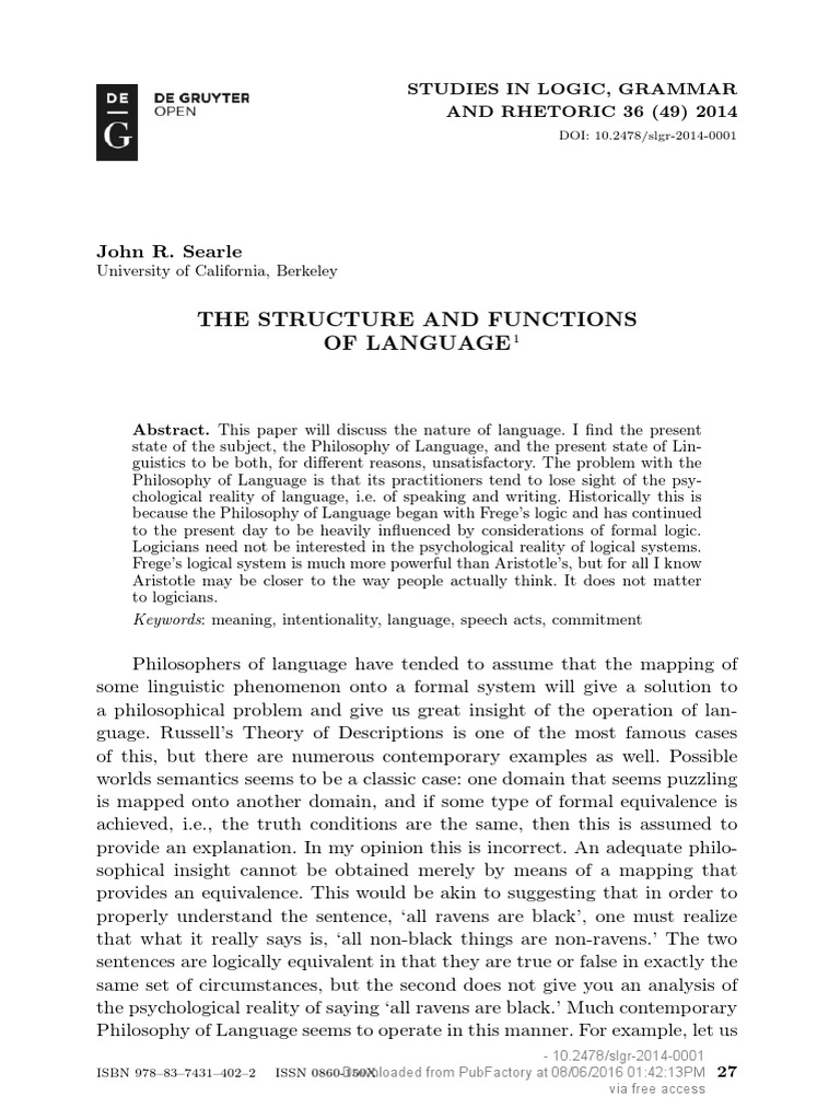 The Structure and Functions of Language - John R. Searle 2014 | PDF ...