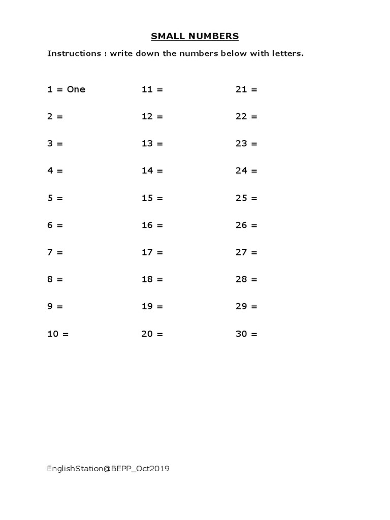 Small Numbers 1-30 | PDF