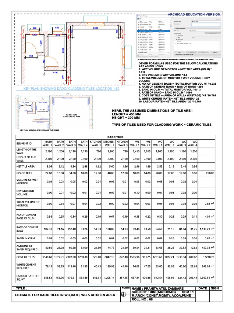 Key Plan Showing Dado/ Cladding Tiles Location 1:50 | PDF | Mortar ...