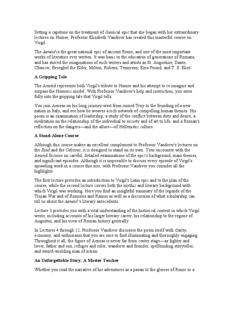 Vandiver's Course on Virgil's Aeneid | PDF | Virgil | Aeneid