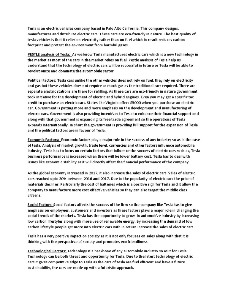 Tesla PESTLE Analysis Reveals Growth Opportunities | PDF | Car ...