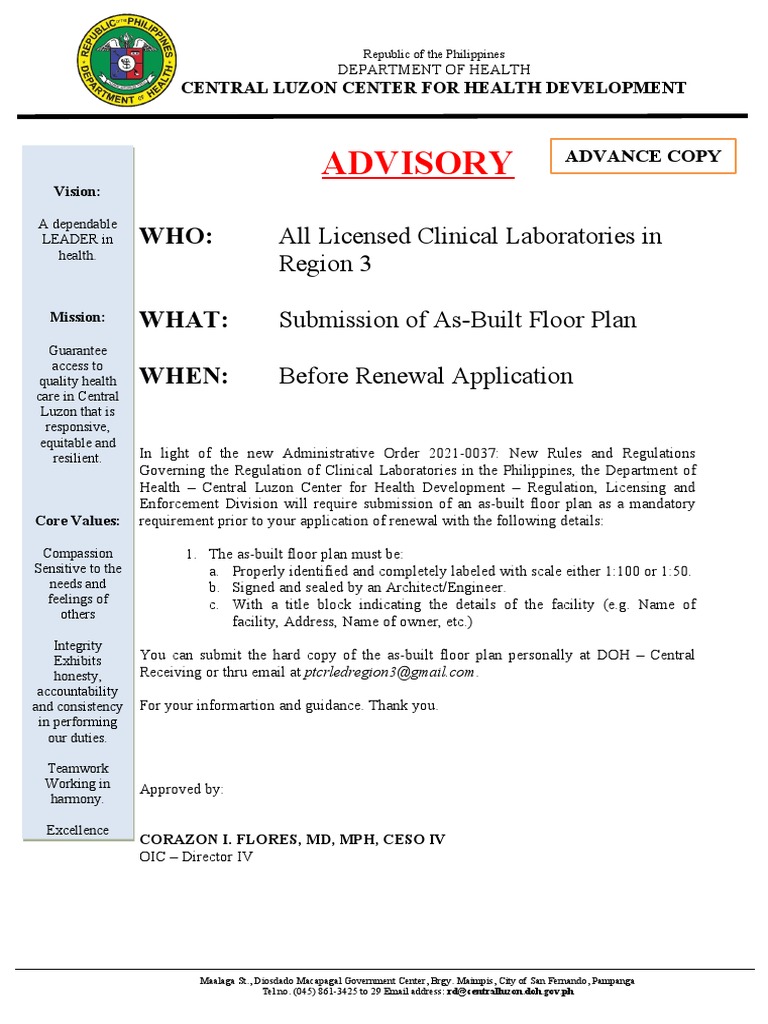Advance Copy ADVISORY - Submission of As-Built Floor Plan | PDF | Self ...