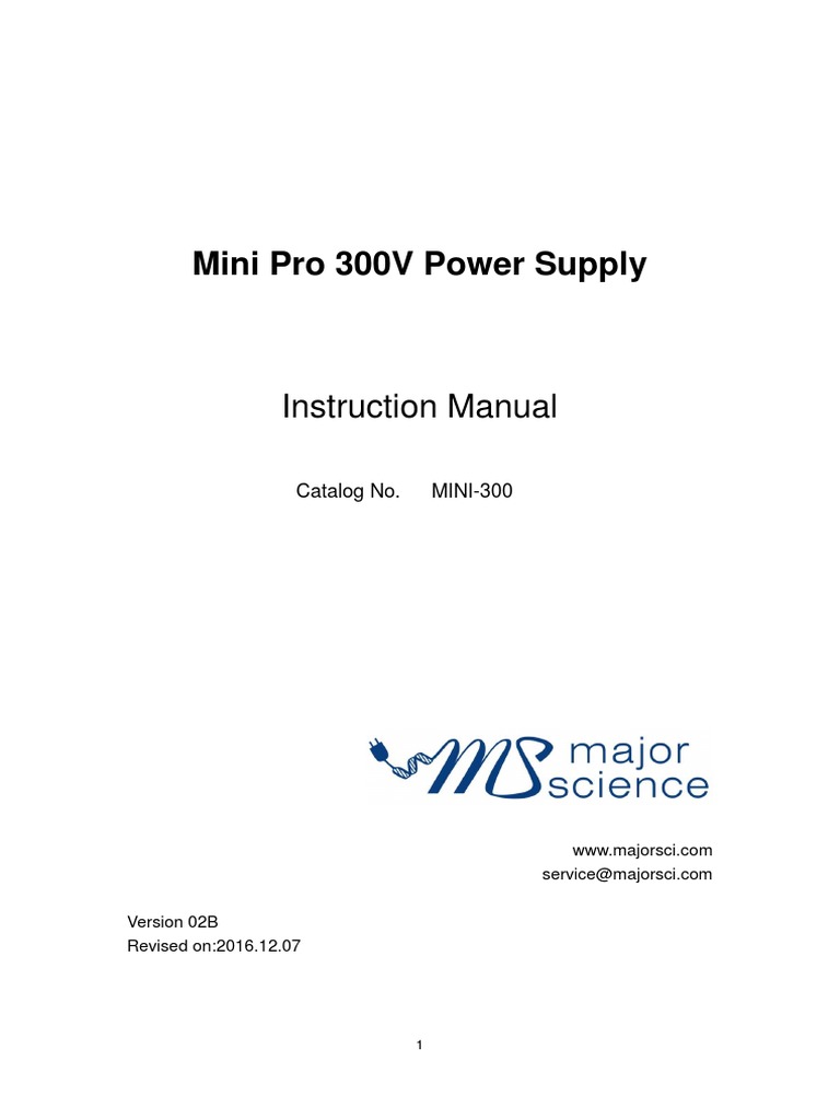Mini Pro 300V Power Supply: Instruction Manual | PDF | Agarose Gel ...