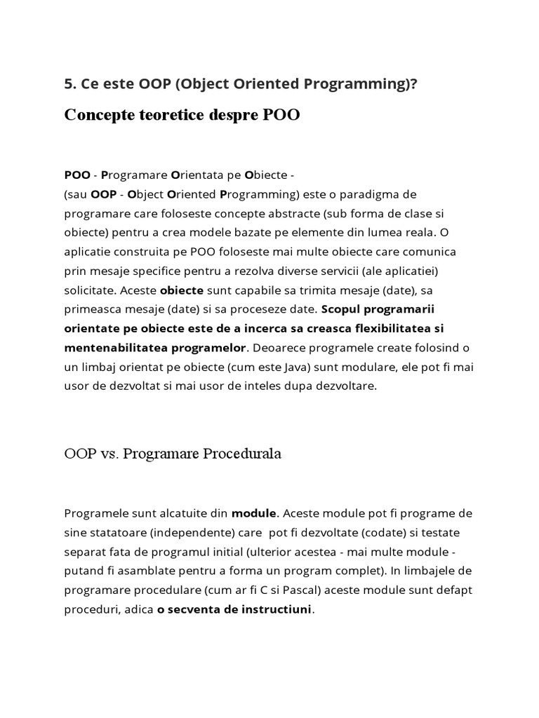 Ce Este OOP (Object Oriented Programming) | PDF