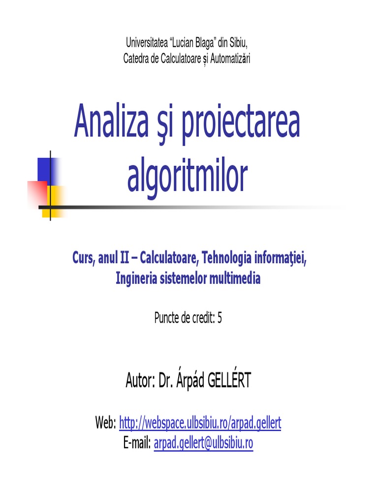 Analiza Si Proiectarea Algoritmilor | PDF