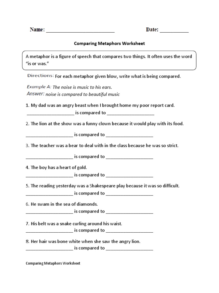 Metaphors Comparing P 1 Intermediate | PDF