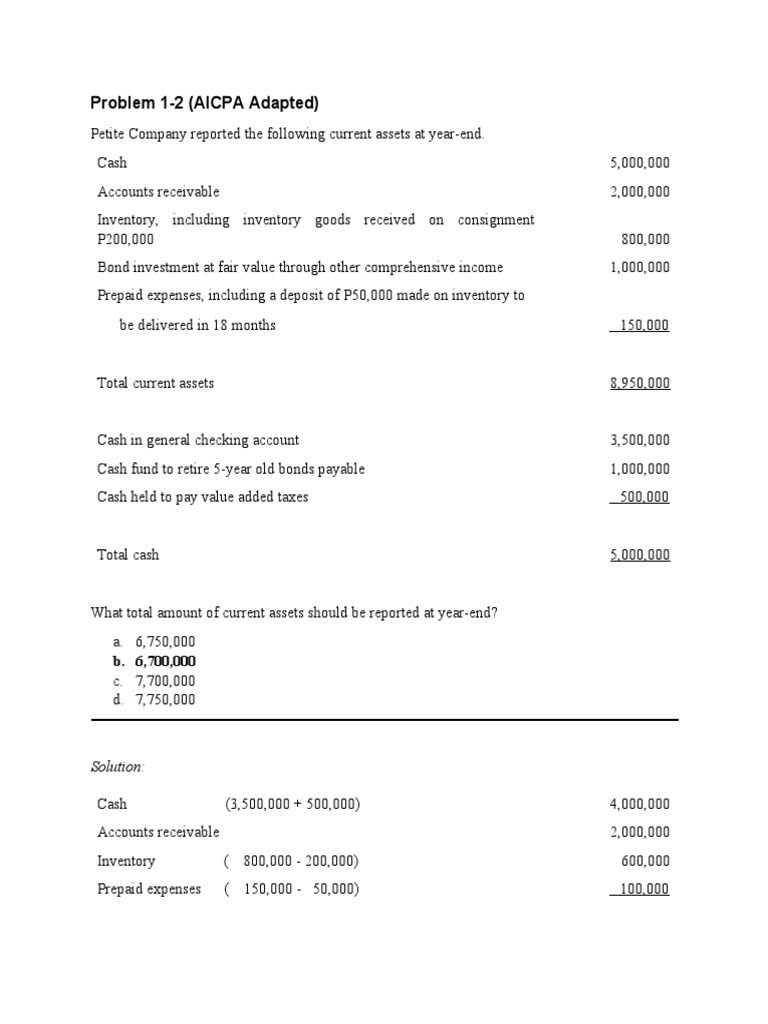 Problem 1-2 (AICPA Adapted) : Solution | PDF