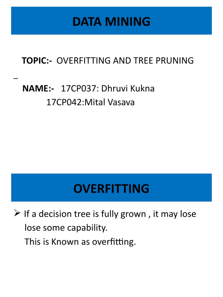 Data Mining: Topic:-Overfitting and Tree Pruning | PDF