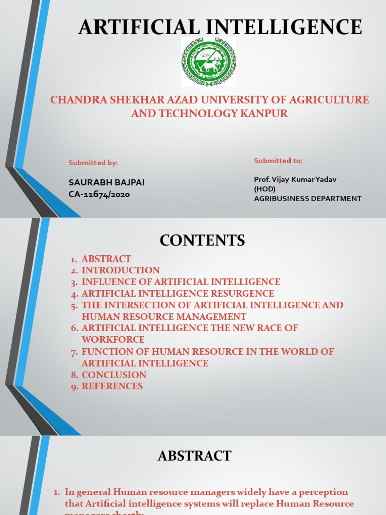 Artificial Intelligence: Chandra Shekhar Azad University of Agriculture and Technology Kanpur ...
