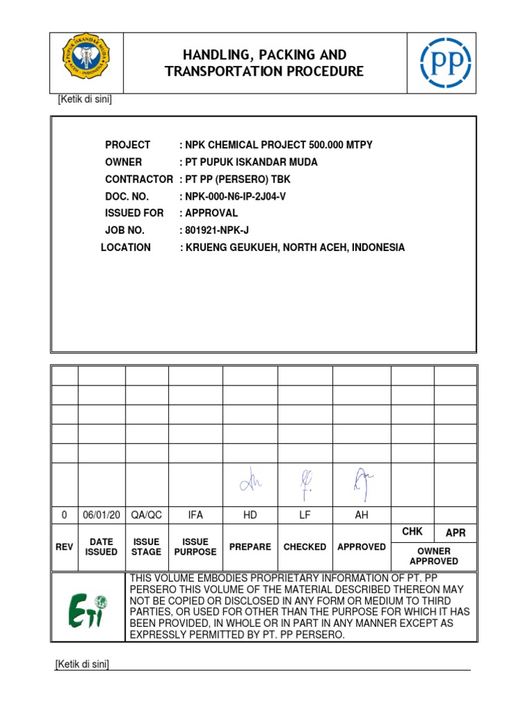 Handling, Packing and Transportation Procedure | PDF | Packaging And ...