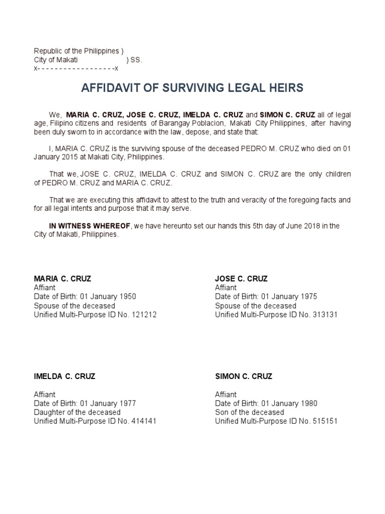 Affidavit of Surving Legal Heirs | PDF