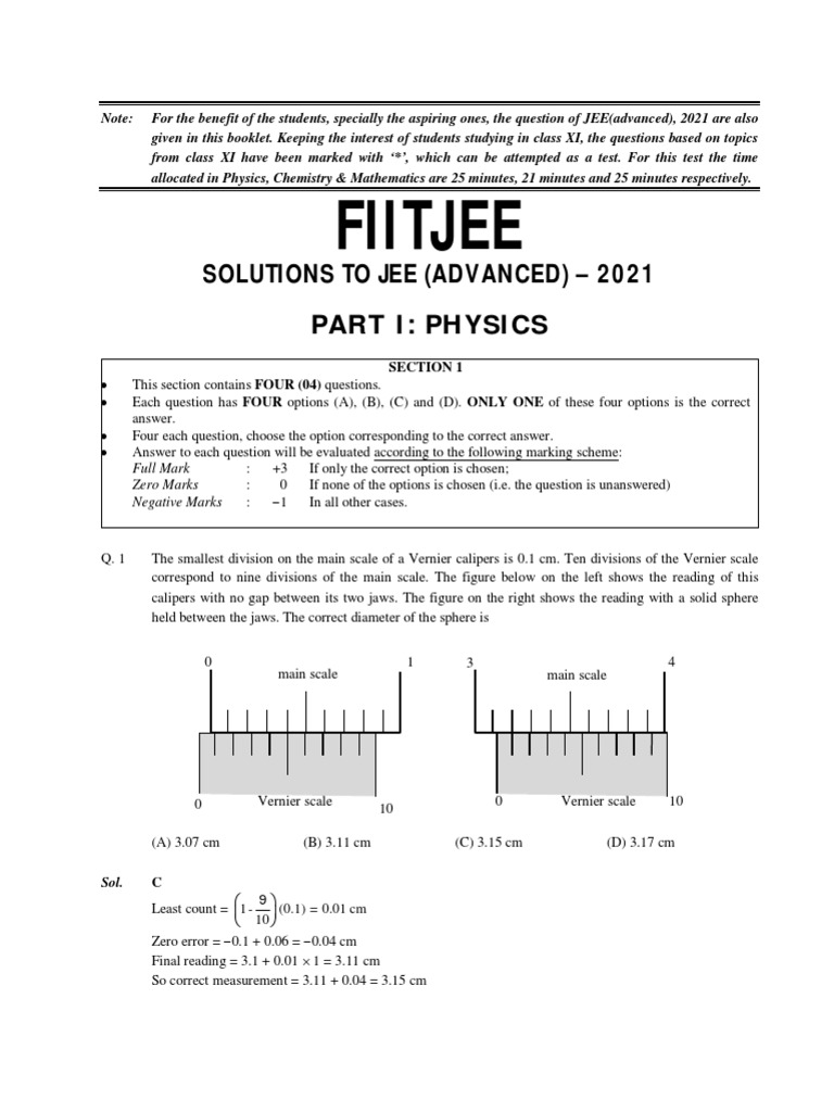 Fiitjee: Solutions To Jee (Advanced) - 2021 | PDF | Rotation Around A ...