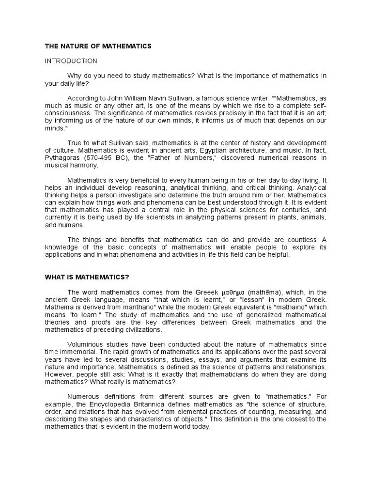 1 Nature of Mathematics | PDF | Mathematics | Pattern