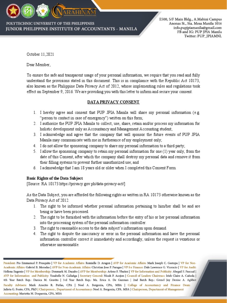 Data Privacy Consent for PUP JPIA | PDF | Information Privacy | Information