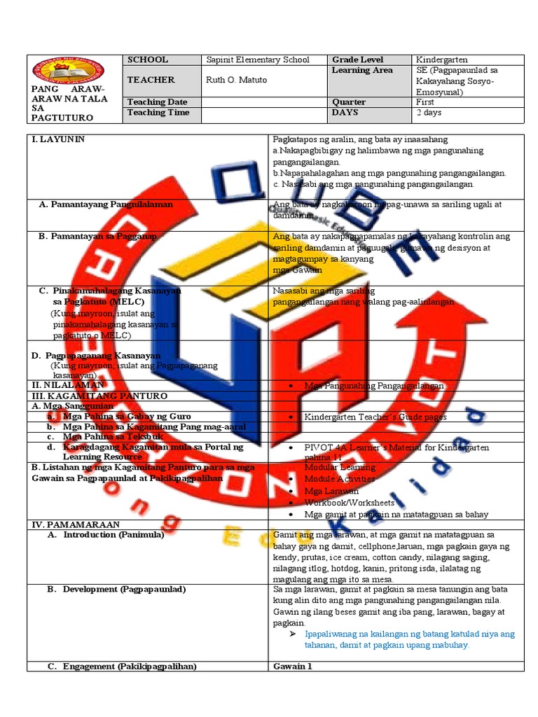 KINDER LE - Q1-Week 2 | PDF