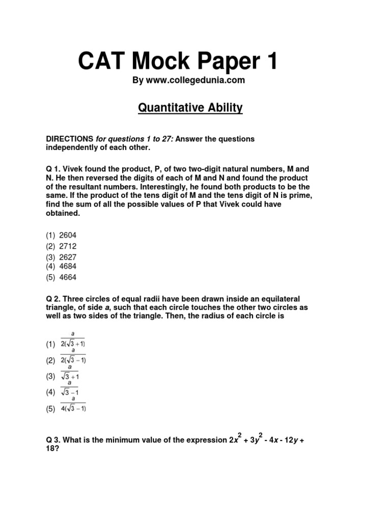 1445603289CAT Mock Paper 1 For QA | PDF | Rectangle | Triangle