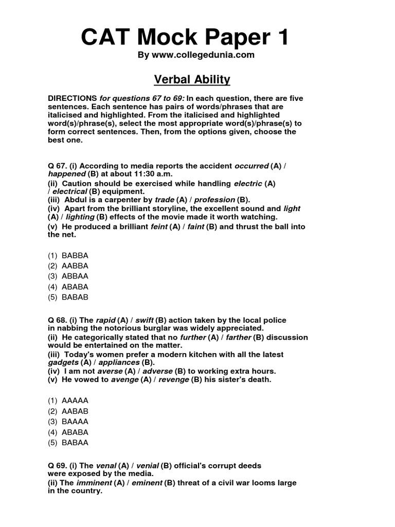 1445603289CAT Mock Paper 1 For VI | PDF | Morality | Emotions