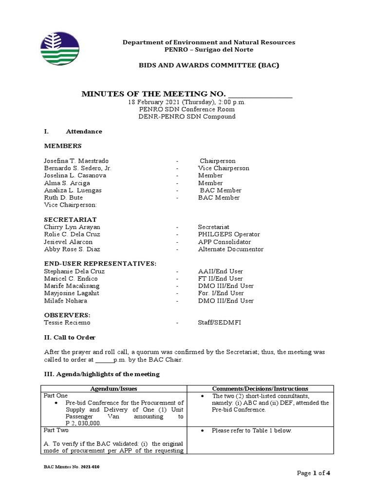 APPROVED Bac Minutes Template | PDF | Procurement | Economies