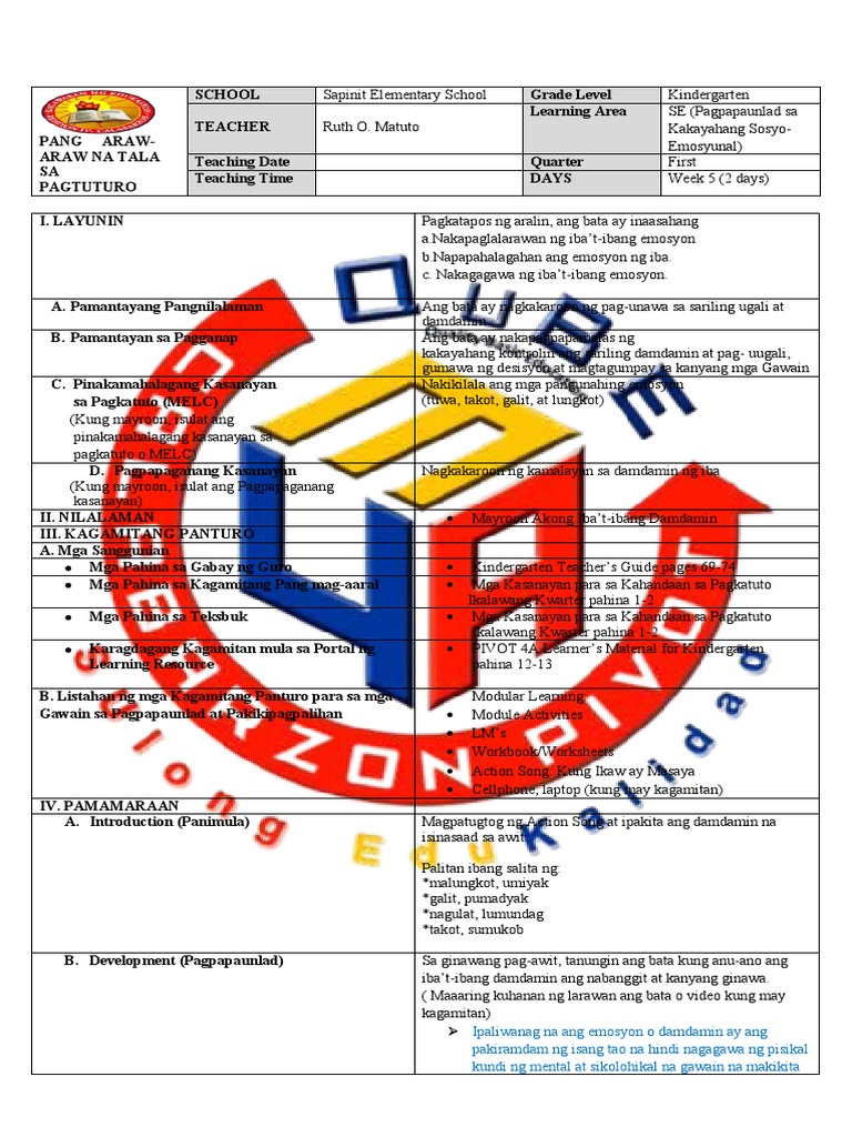 KINDER LE - Q1-Week 5 | PDF