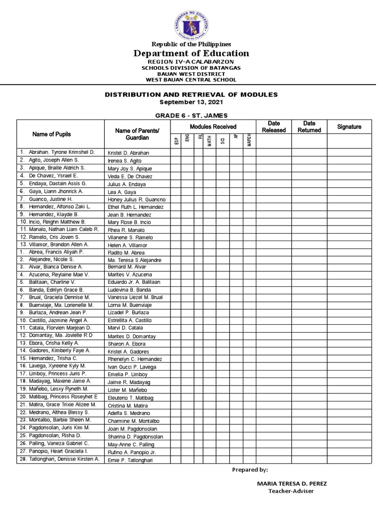 Module Distribution and Retrieval Form | PDF