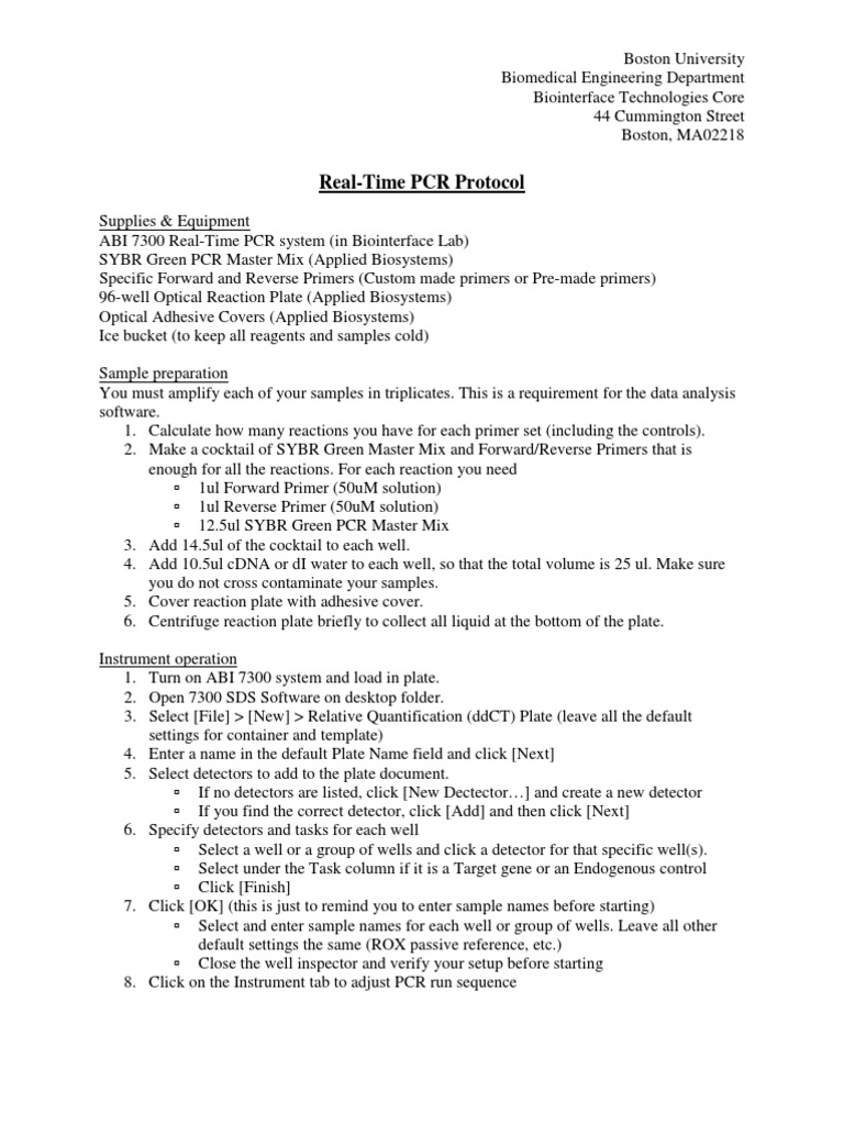 RT PCR Protocol | PDF | Polymerase Chain Reaction | Primer (Molecular ...