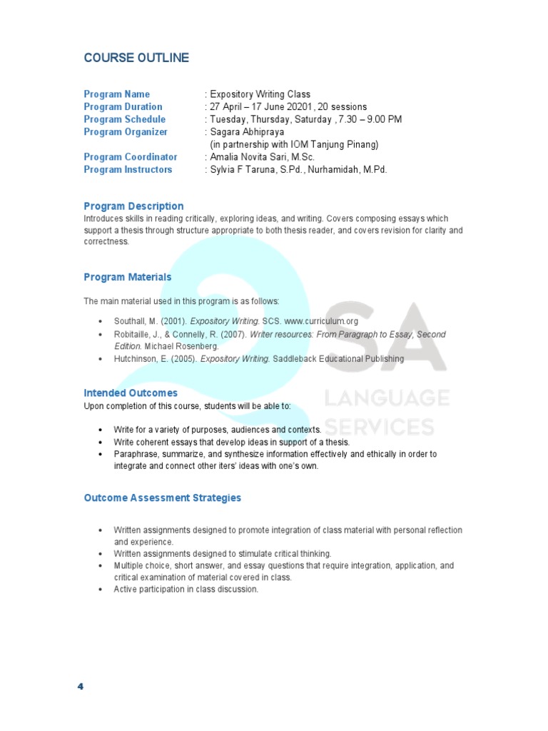 Expository Writing Course Outline | PDF | Essays | Thesis