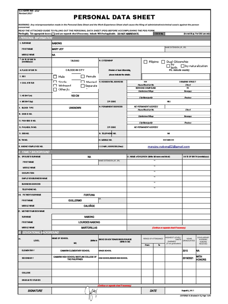 CS Form No. 212 Personal Data Sheet Revised | PDF | Passport | Crimes