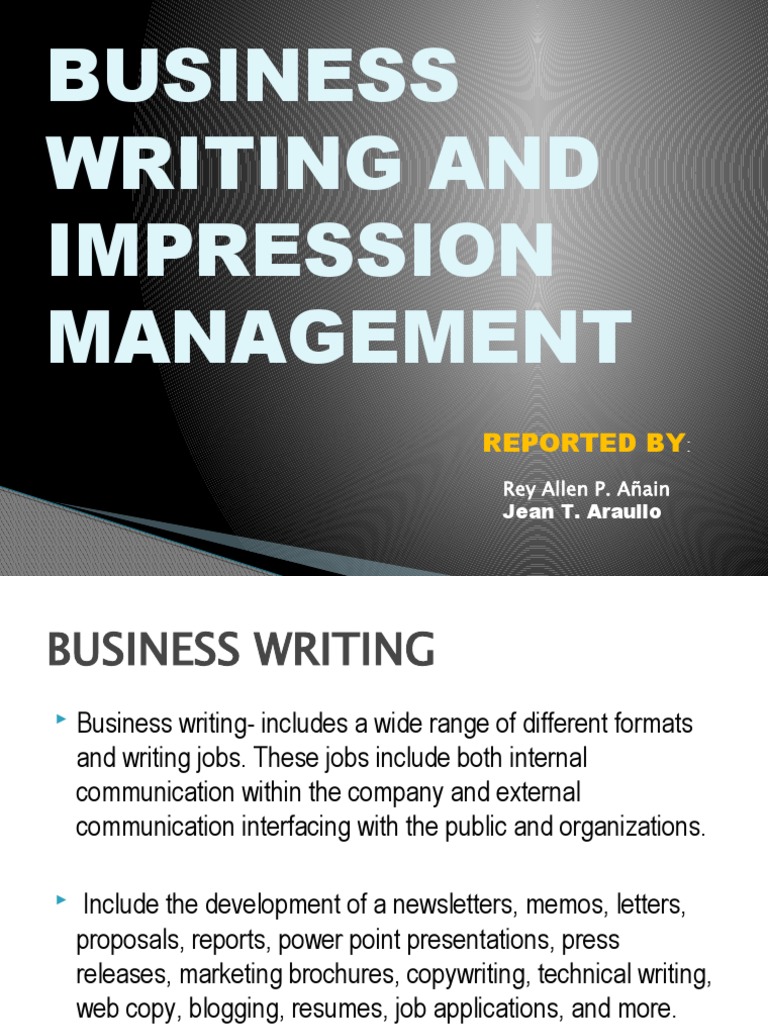 Business Writing and Impression Management Report | PDF | Body Language ...