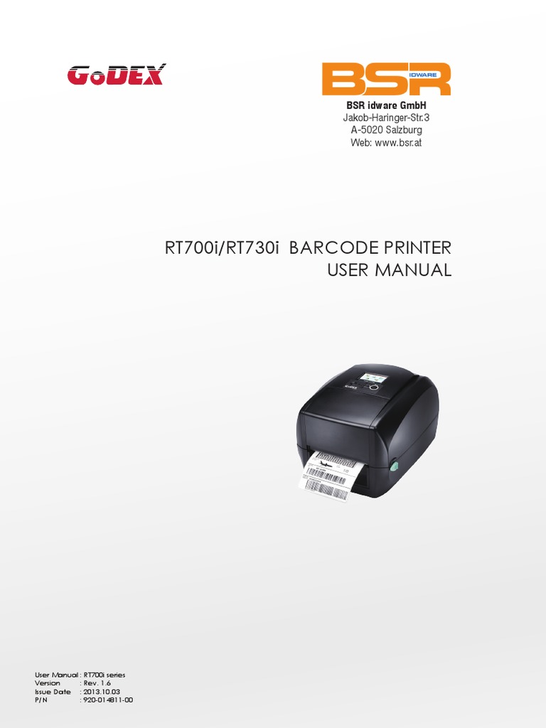 Rt700I/Rt730I Barcode Printer User Manual: Jakob-Haringer-Str.3 A-5020 ...