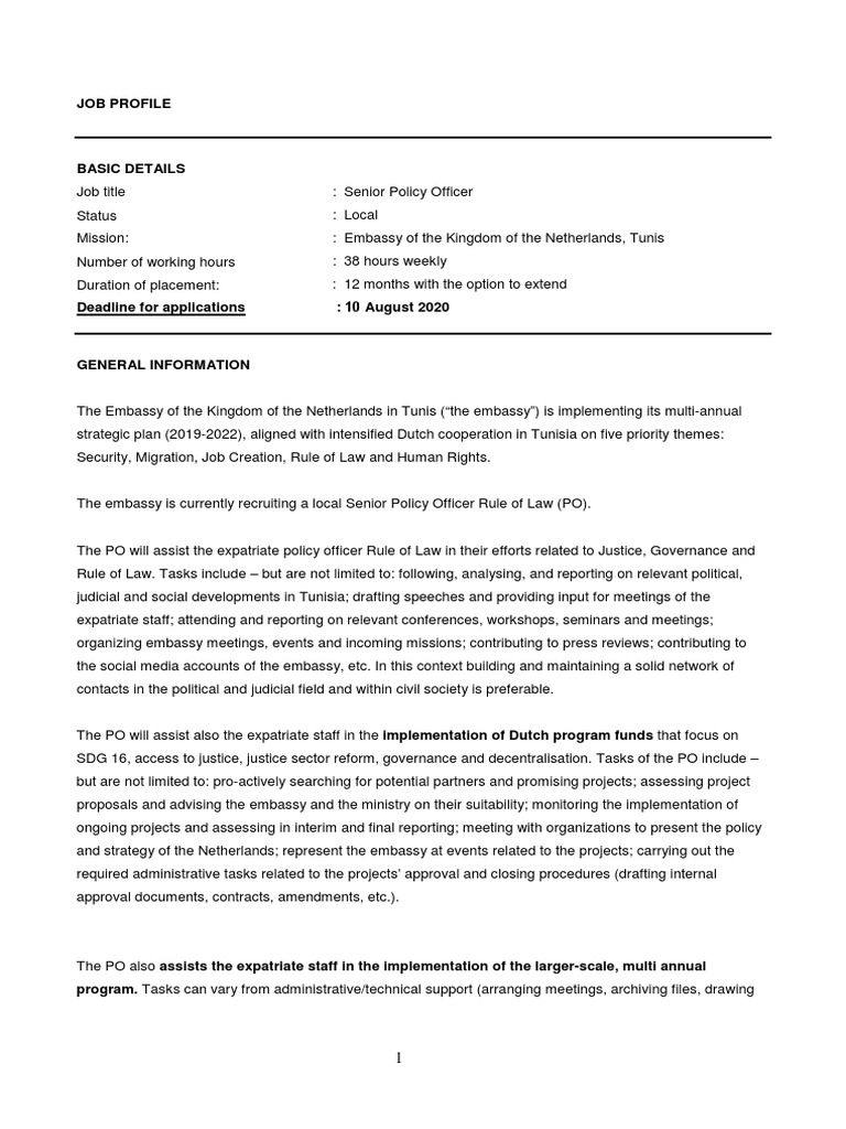 Job Description RoL Senior Policy Officer (VF) | PDF | Governance | Tunisia
