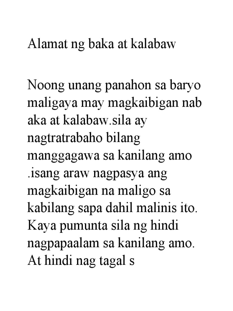 Alamat NG Baka at Kalabaw | PDF