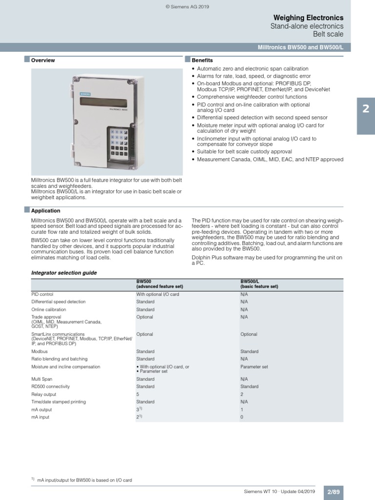 Siemens Integrator Milltronics BW500 and BW500L Datasheet | PDF | Relay ...