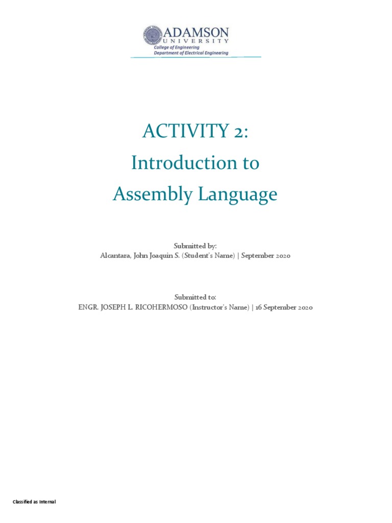 Activity 2: Introduction To Assembly Language: Alcantara, John Joaquin ...