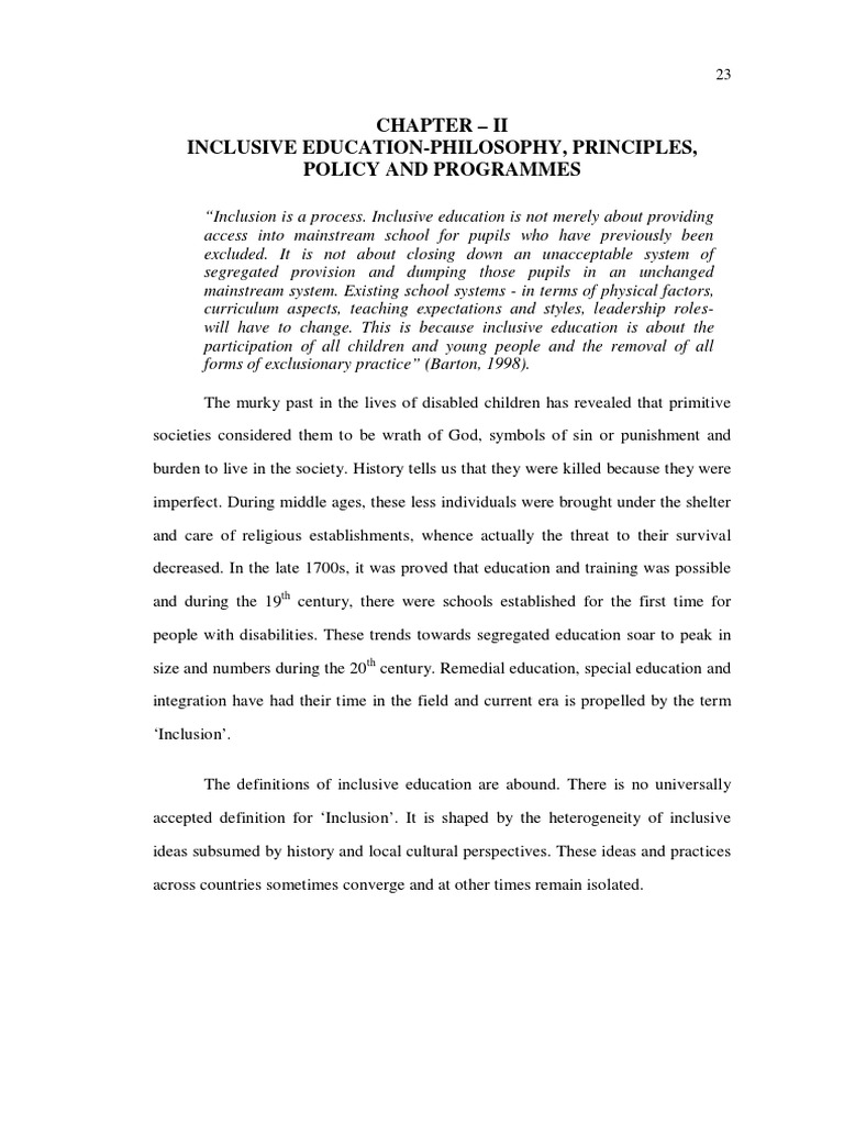 Chapter - Ii Inclusive Education-Philosophy, Principles, Policy and ...
