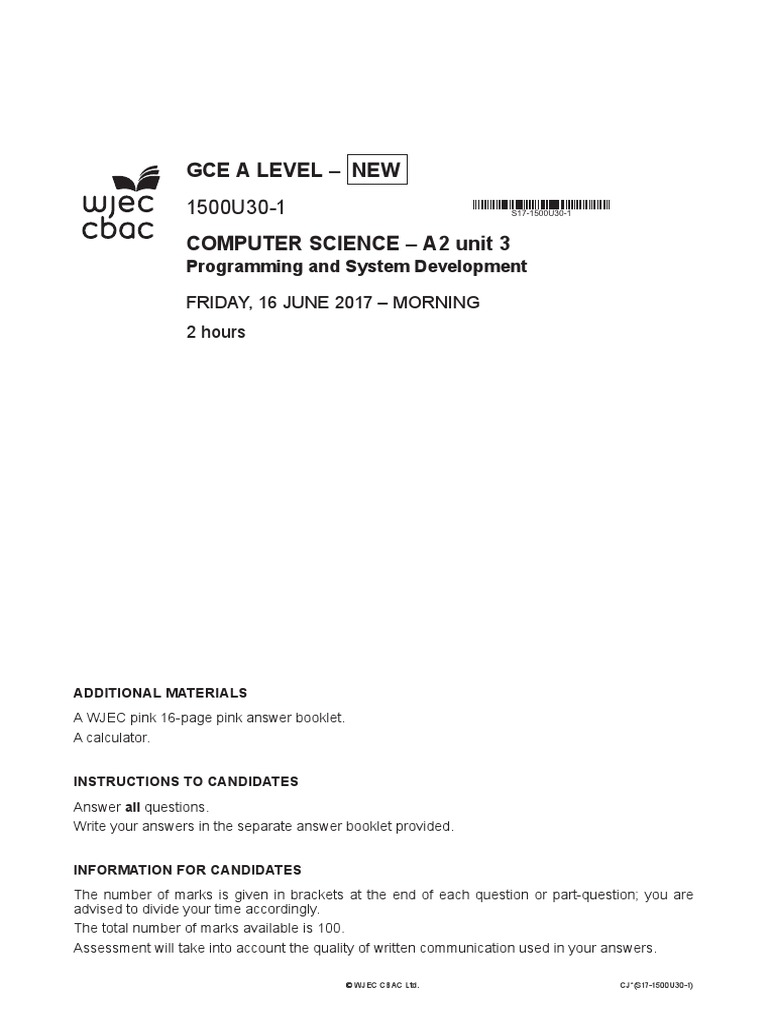 Gce A Level - New Computer Science - A2 Unit 3: Programming and System ...