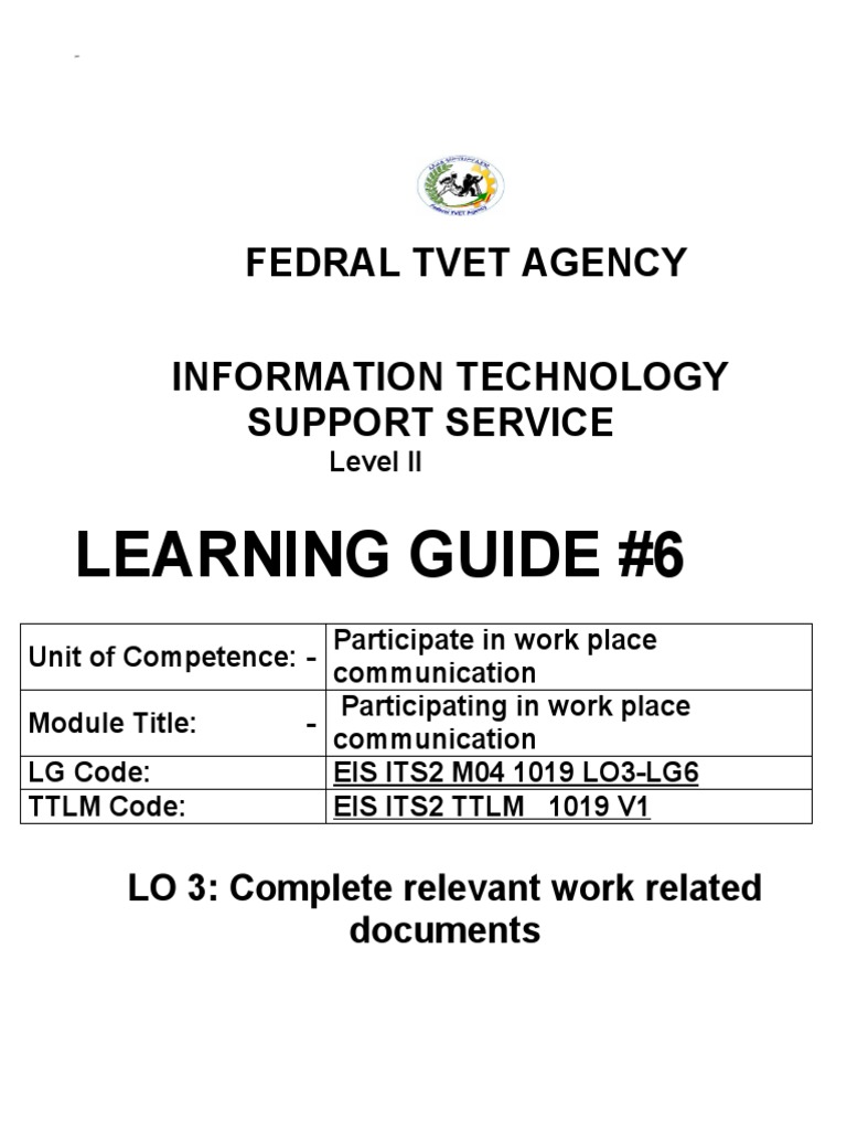 Learning Guide #6: Fedral Tvet Agency Information Technology Support ...