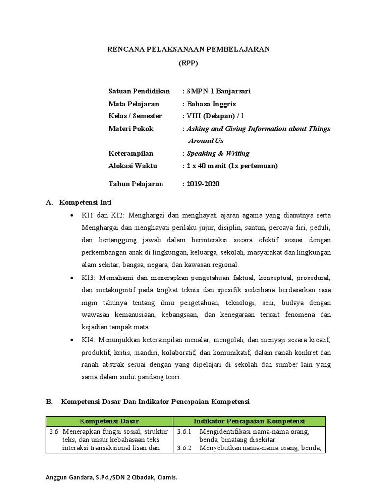 RPP Kelas 8 KD 3 6 4 6 | PDF